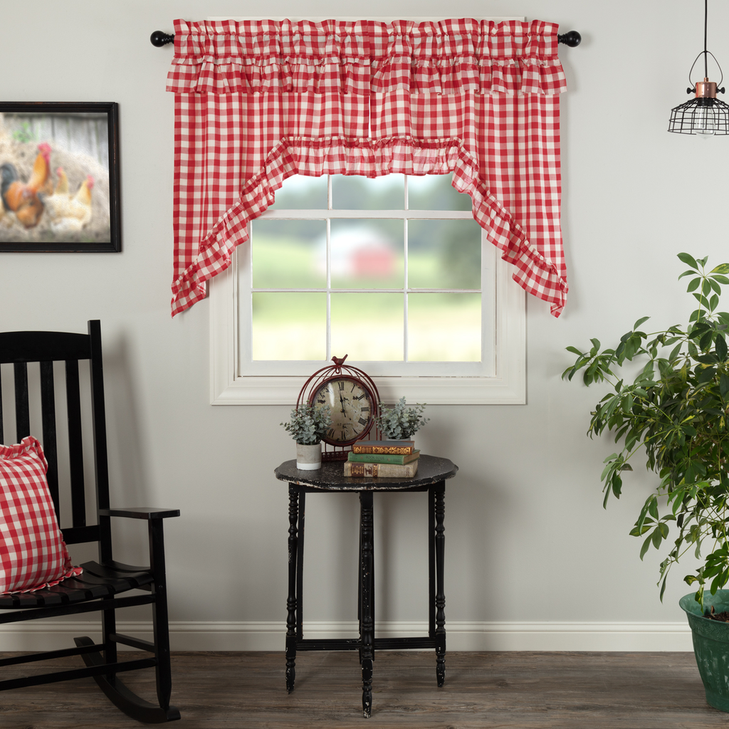 Cherry Ann Buffalo Check Ruffled Swag Curtains – Lange General Store