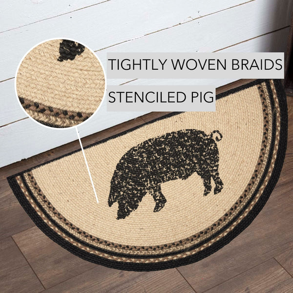 Farmstead Charcoal Pig Braided Half Circle Rug – Lange General Store