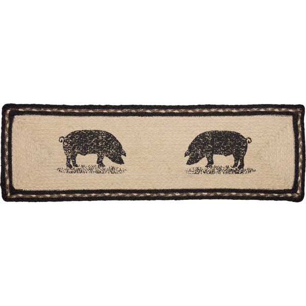 Farmstead Charcoal Pig Rectangle Stair Tread Latex Rug – Lange General ...